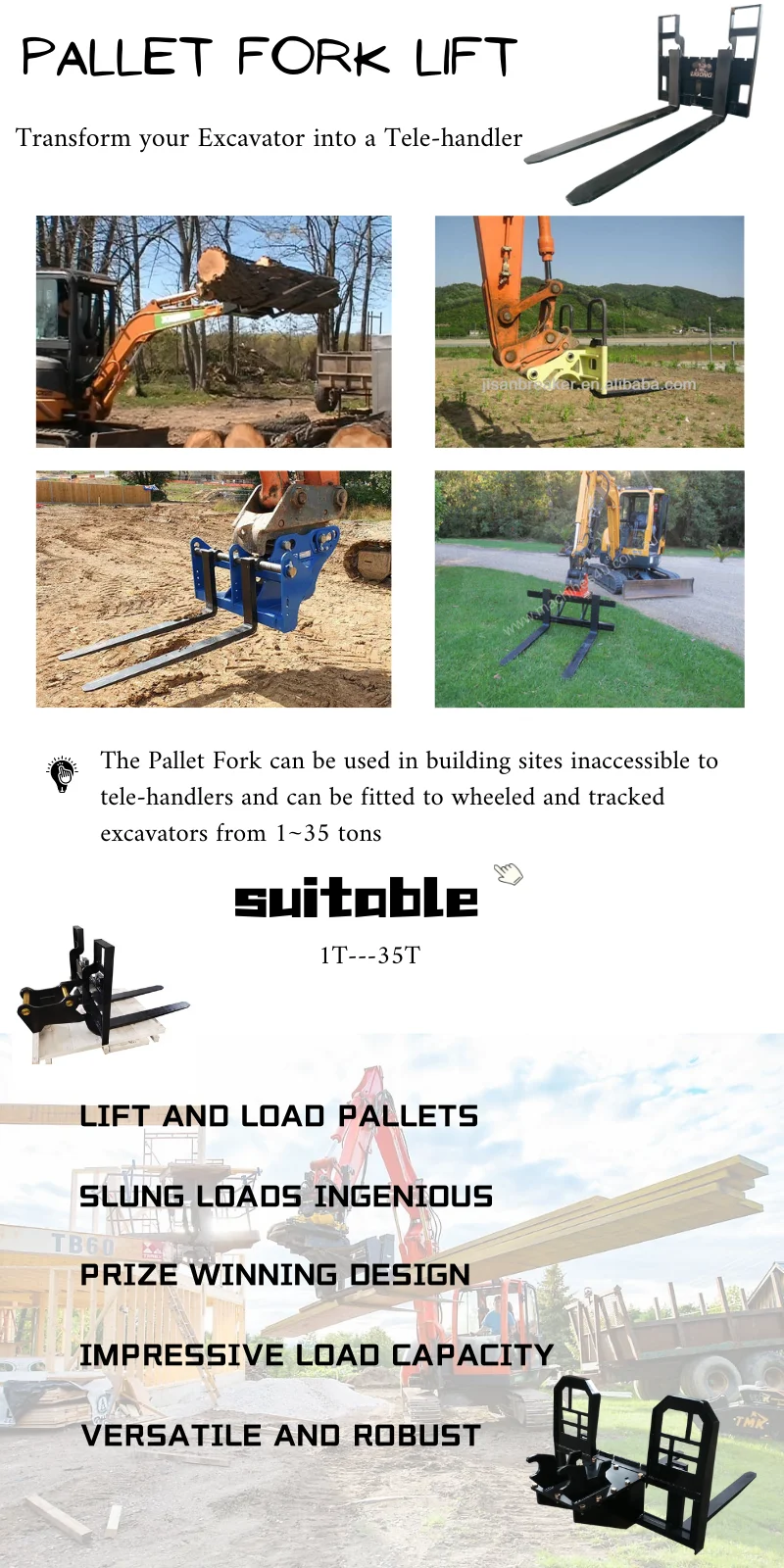 Pallet Forks - Durable & Adjustable for 1-35ton Excavators