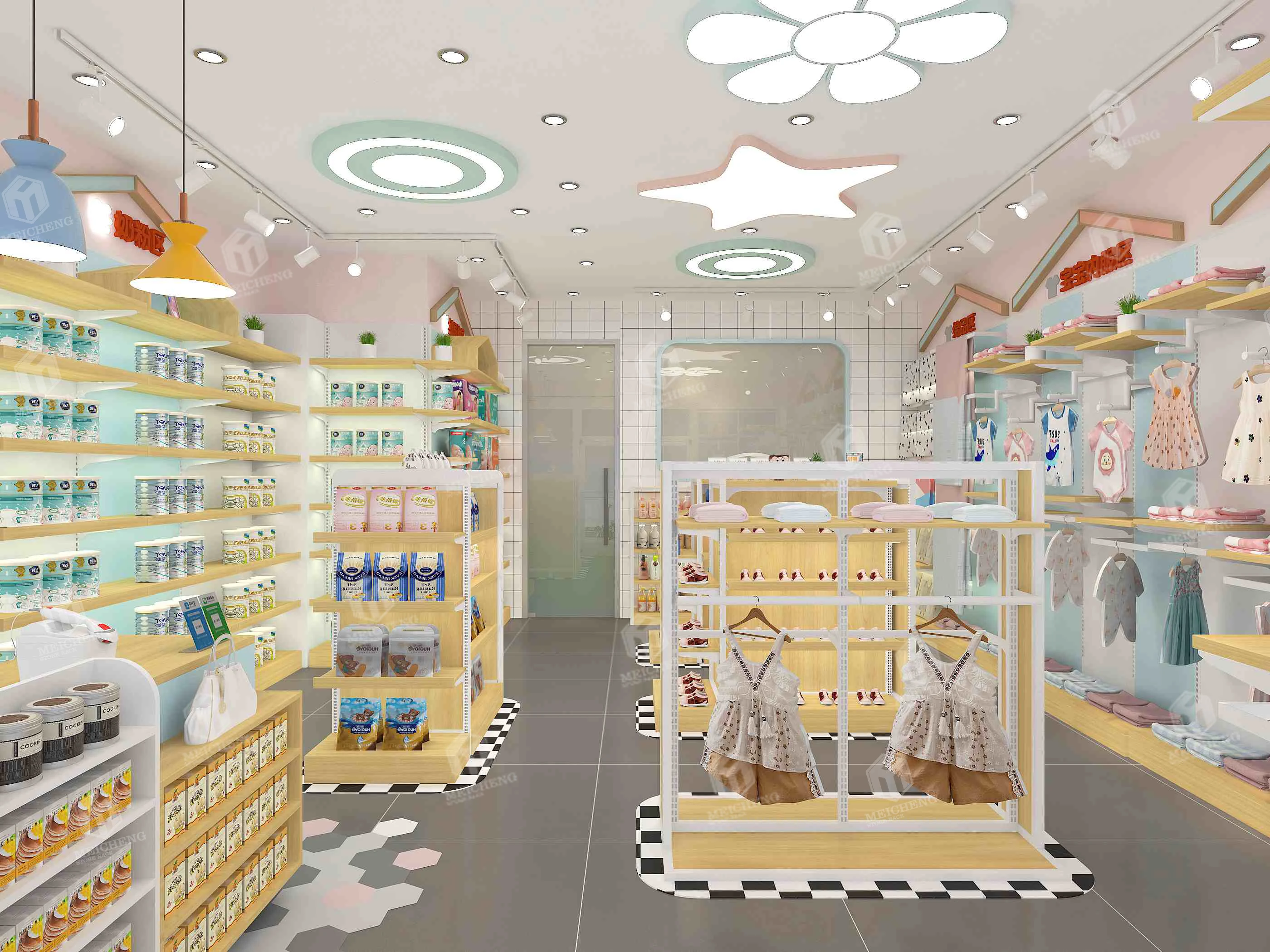 Meicheng Baby Shoes Display Stand 3D Layout Baby Shop Clothes Store ...