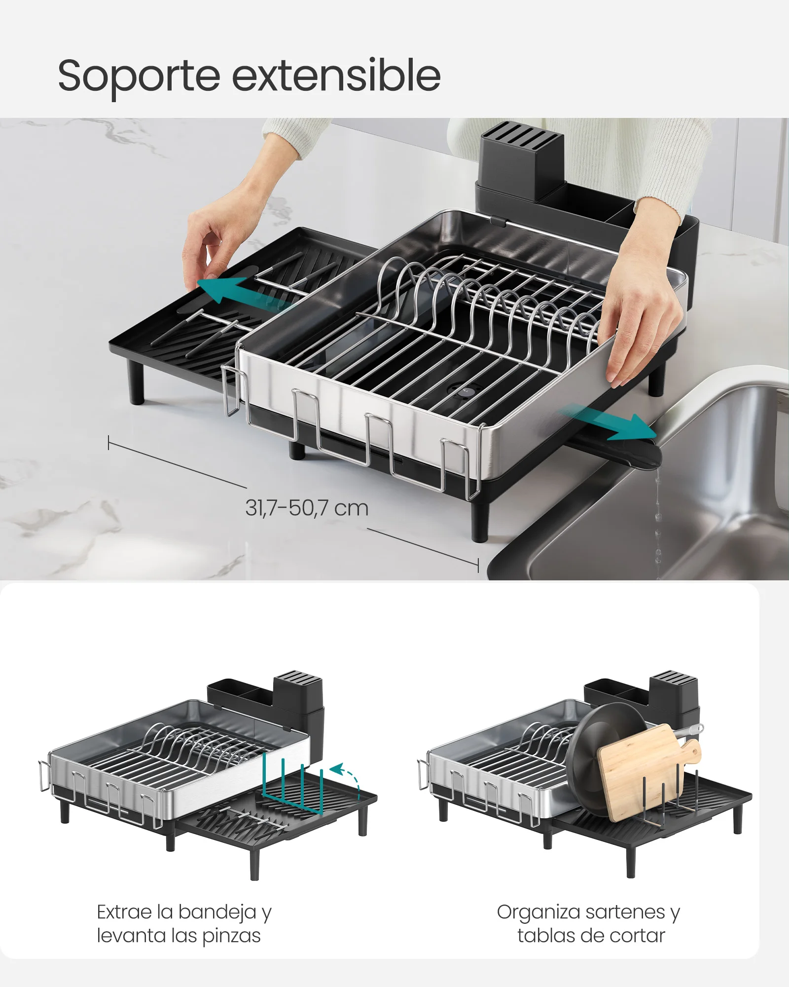 SONGMICS Kitchen Dish Rack with Rotatable Spout Utensil Expandable Dish ...