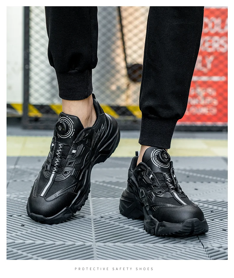 Black Fast Lacing System Working Sneaker Technology Sport Safety Shoes ...