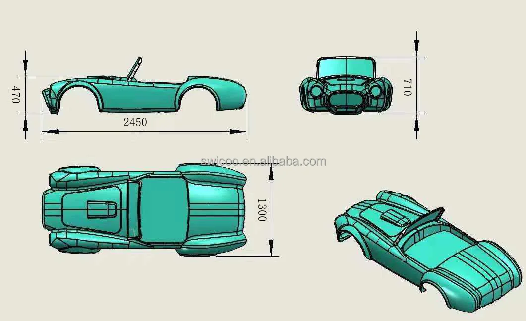 Twin Seat Mini Hotrod Car Fiberglass Body - Customize Colors