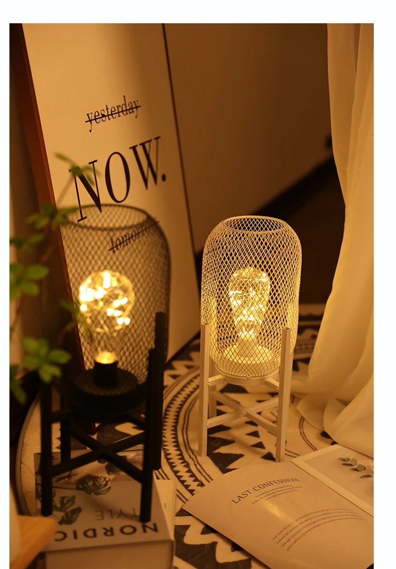 2024 Factory New Design Led Lantern With Warm Light Iron Frame Base ...