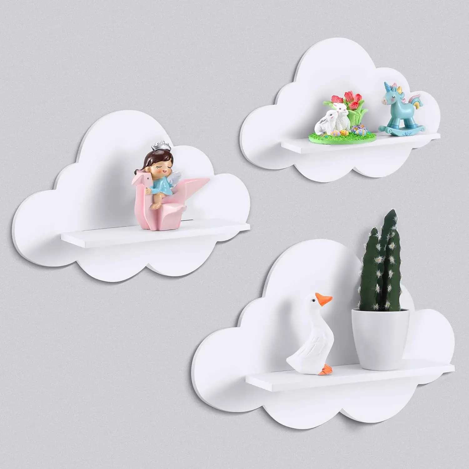 Wavy Floating Wooden Shelves Cute Cloud Shelves Daisy Flower Plant Wall ...