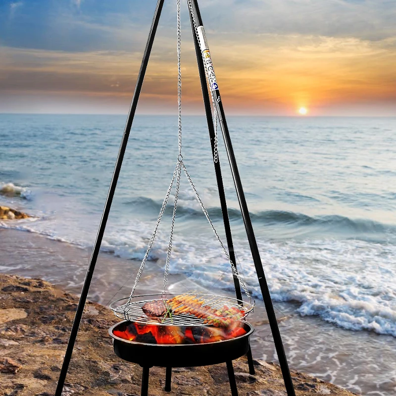 Tripod Outdoor Fireplace Easy Assemble Swing Hanging Height Adjustable ...