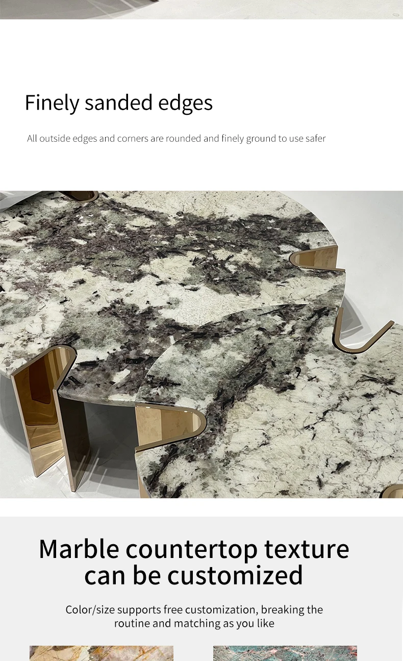 Luxury Round Gold Marble Coffee Tables with Stainless Steel Base