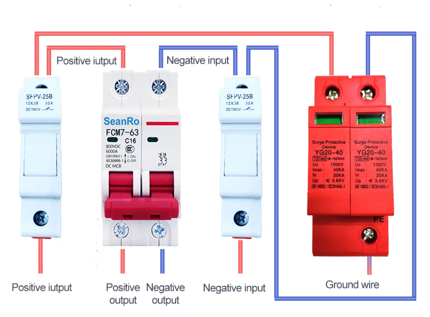Seanro 4p Solar Pv 1000v 20-40ka Surge Arrester Device Solar Surge ...