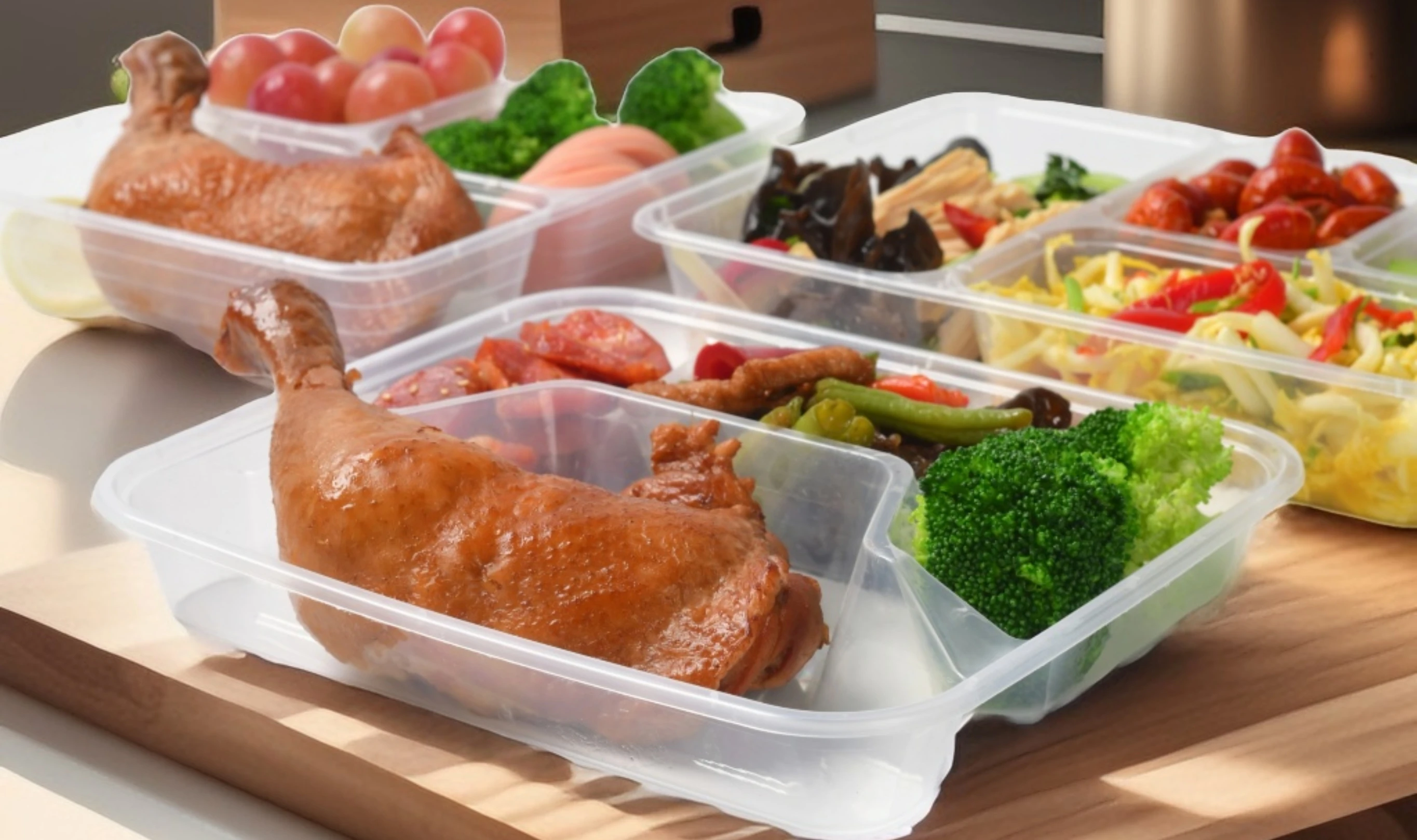 Double-layer Round Disposable Plastic Food Packing Containers Takeaway ...