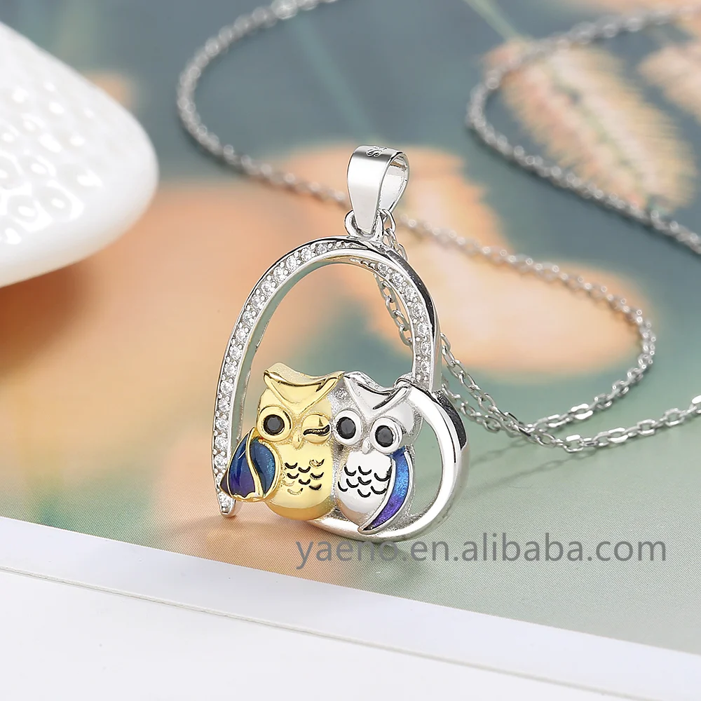 Blue Eucalyptus Has Met Locust Birds Sterling Silver Owl love Necklace ...