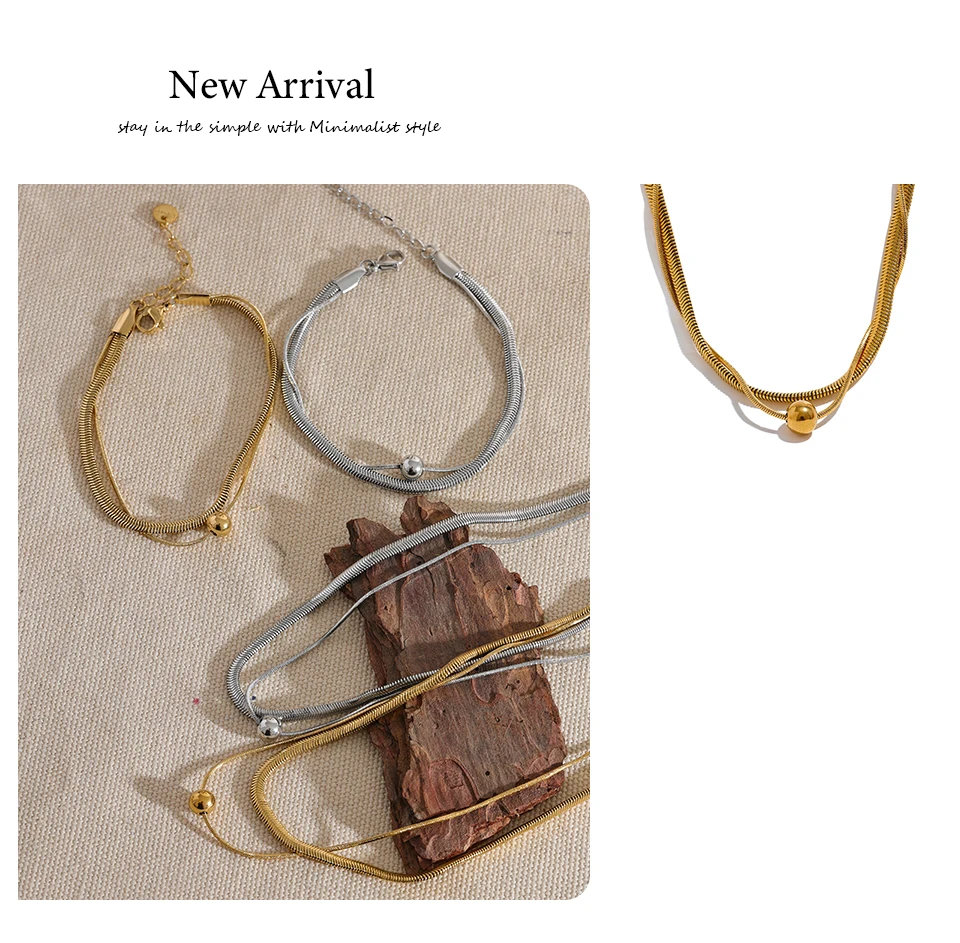 Jinyou 828 Exquisite Chain Waterproof Stainless Steel Double Layer Snake Chain Necklace Bracelet ...