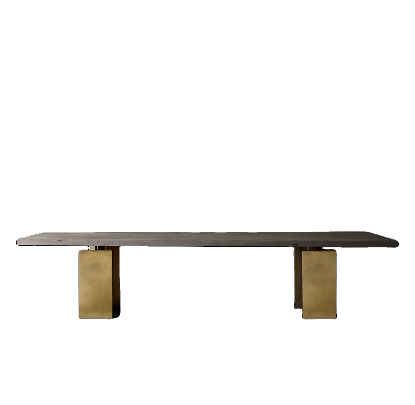 Modern Luxury Burnished Brass Color Stainless Steel Table Oak Top Beam ...