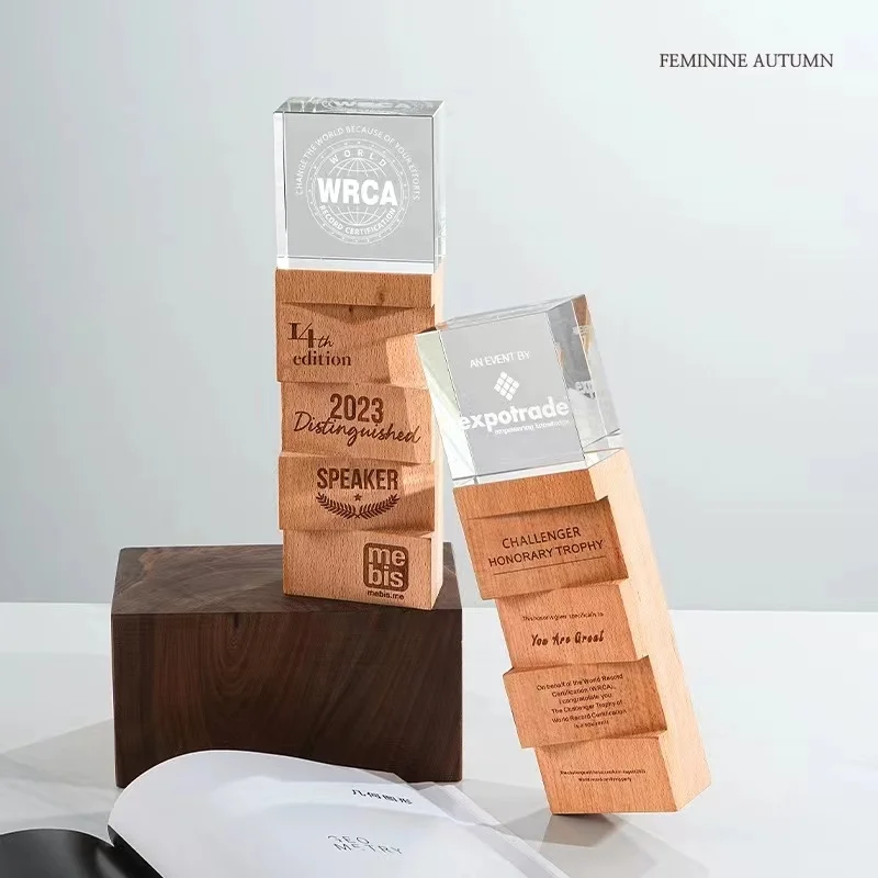 Customized Solid Wood Crystal Trophies , Creative Awards, Outstanding ...