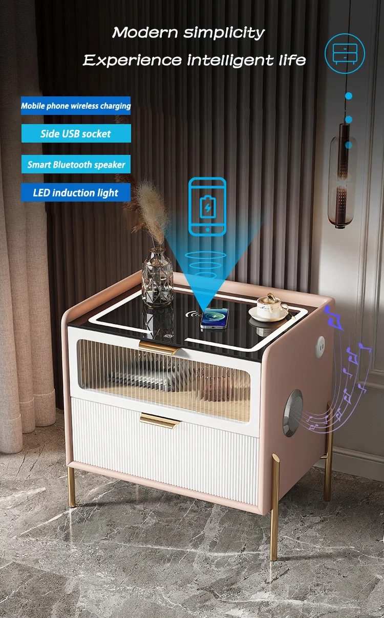 Modern Smart Wireless Charger Nightstand Side Table Bedroom Furniture ...