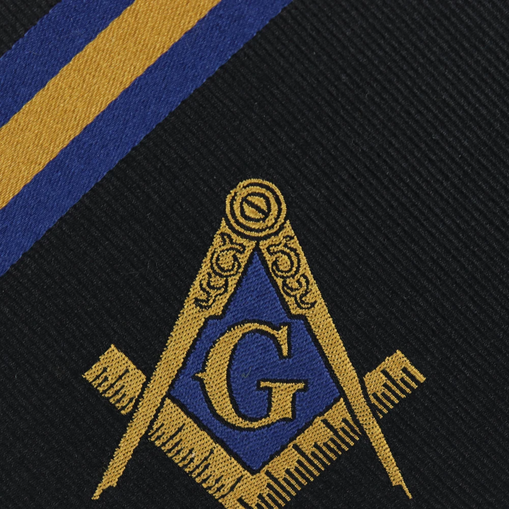 Luxury Custom Masonic Logo Design Black Blue Striped Woven Ties