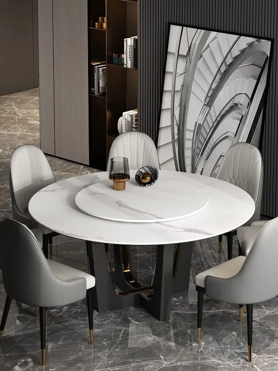 New Design Round Rotary Sintered Stone Dining Table Set Carrara White ...