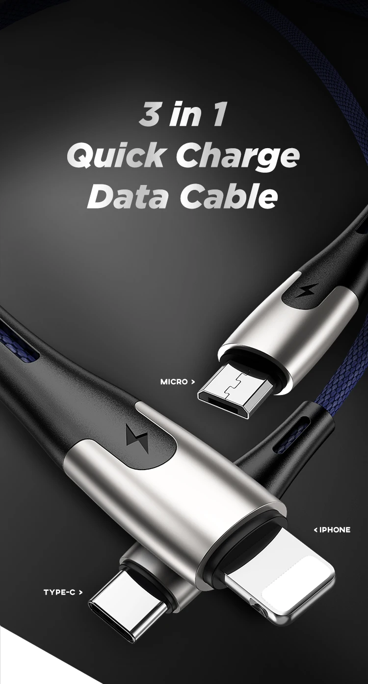 Vipfan Custom Luxury 3-in-1 Multi-function Mobile Phone Charging Cable ...