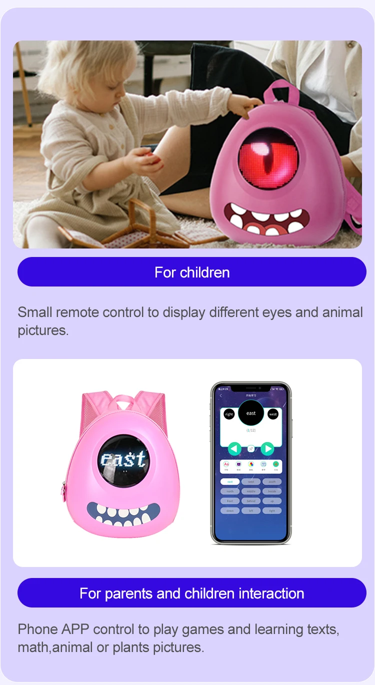 Fashion Student Led Display Backpack Bag Usb Charging Schoolbag Smart ...