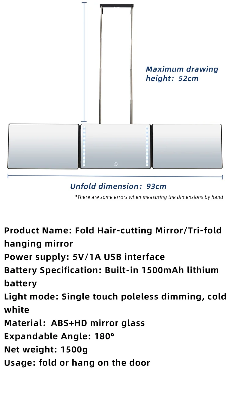 Best Product Self Hair Cut System Mirror Black Real Glass 360 Mirror 3 ...