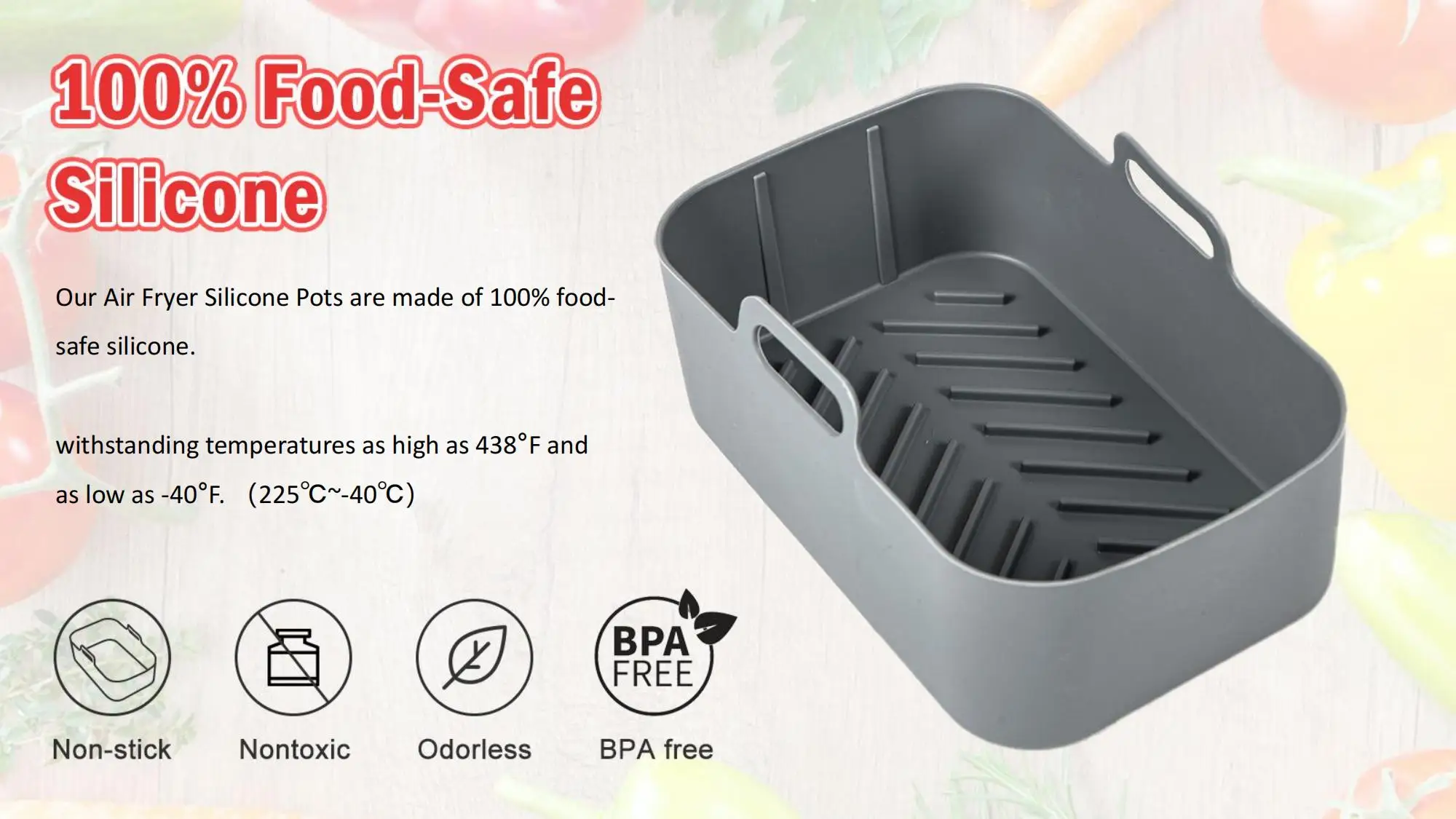 Food Safe airfryer square Reusable Silicone Pot Basket Liner Easy ...