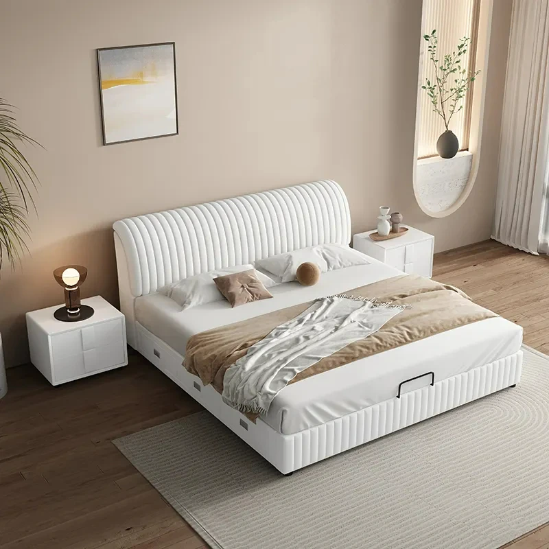 Luxury Nordic Style Curved Headboard Bed Latest Wooden Frame King Queen ...