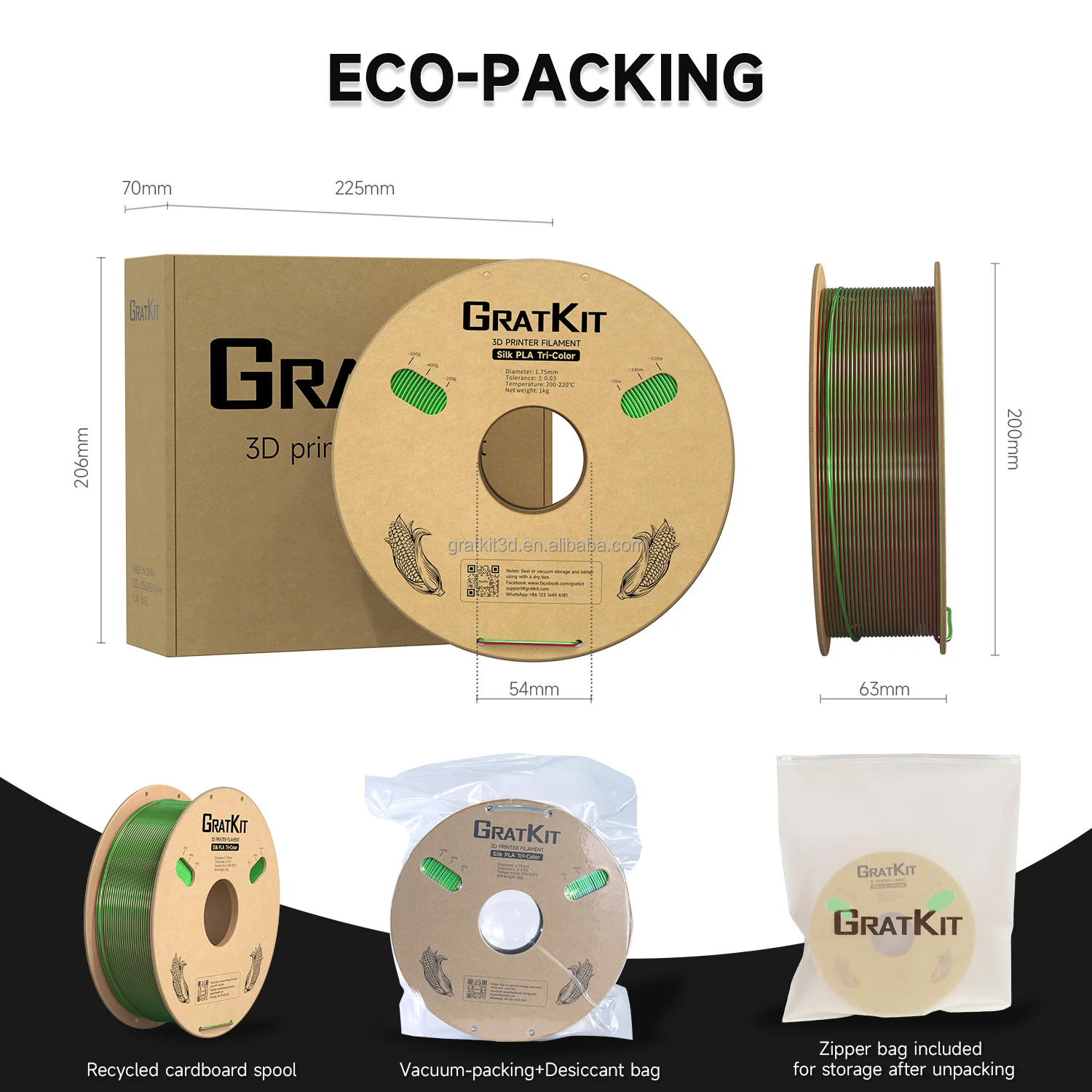 3 Colors In 1 Cardboard Spool 1kg 1.75mm Silk Tri-color Pla Filament 3d ...