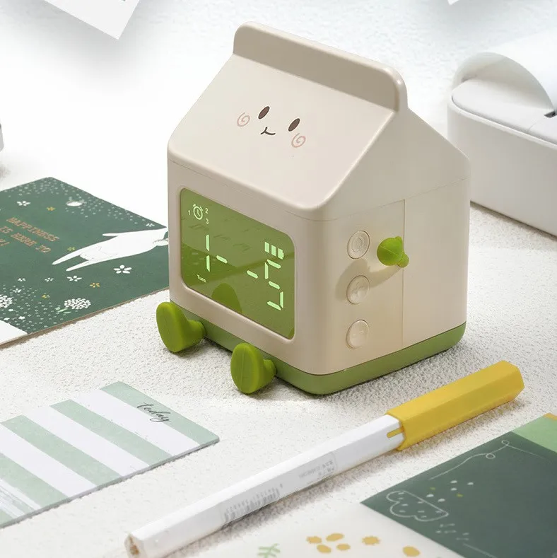 Cartoon Milk Box Digital Alarm Clock Square Electronic Children's Desk ...
