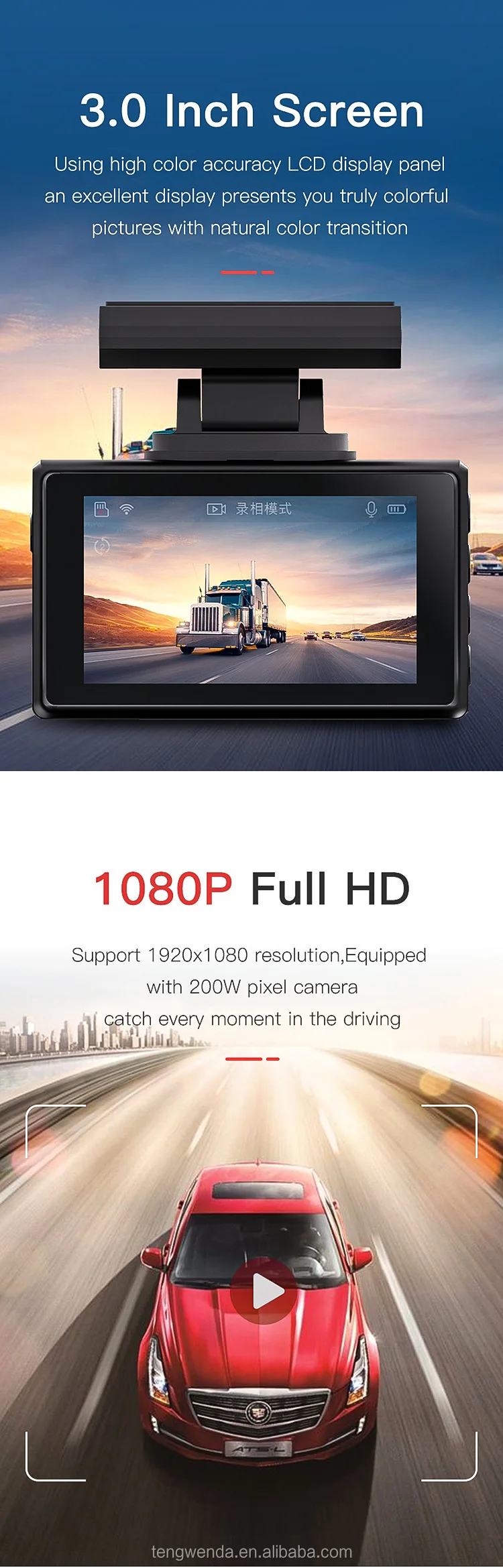 4k 3.0inch T2 Pro Mini Dash Cam Wifi Gps G-sensor Car Dual Dash Cam ...