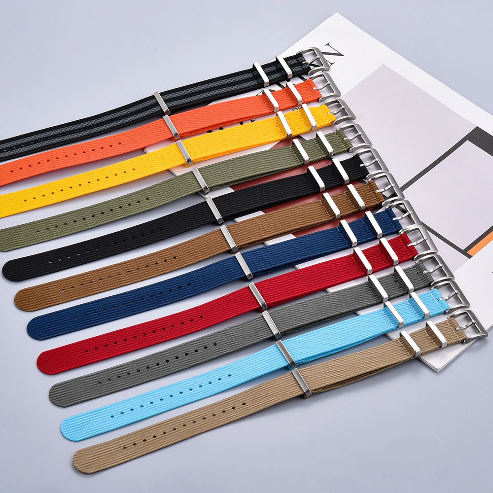 Juelong Premium Fabric Watch Strap 20mm 22mm Single-pass Bond Ribbed ...