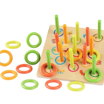 Kids Outdoor Indoor Wooden Rainbow Ring Toss Game Exercise Hand Eye ...