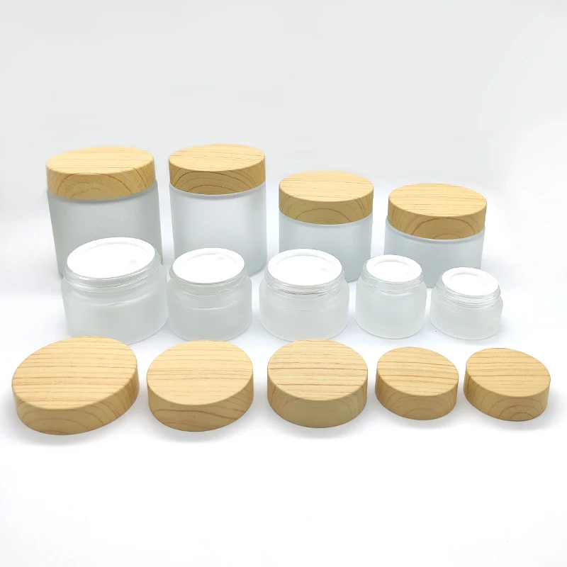 Wooden Cover Cream Frosted Glass Bottle Cosmetic Eye Cream Facial Mask ...