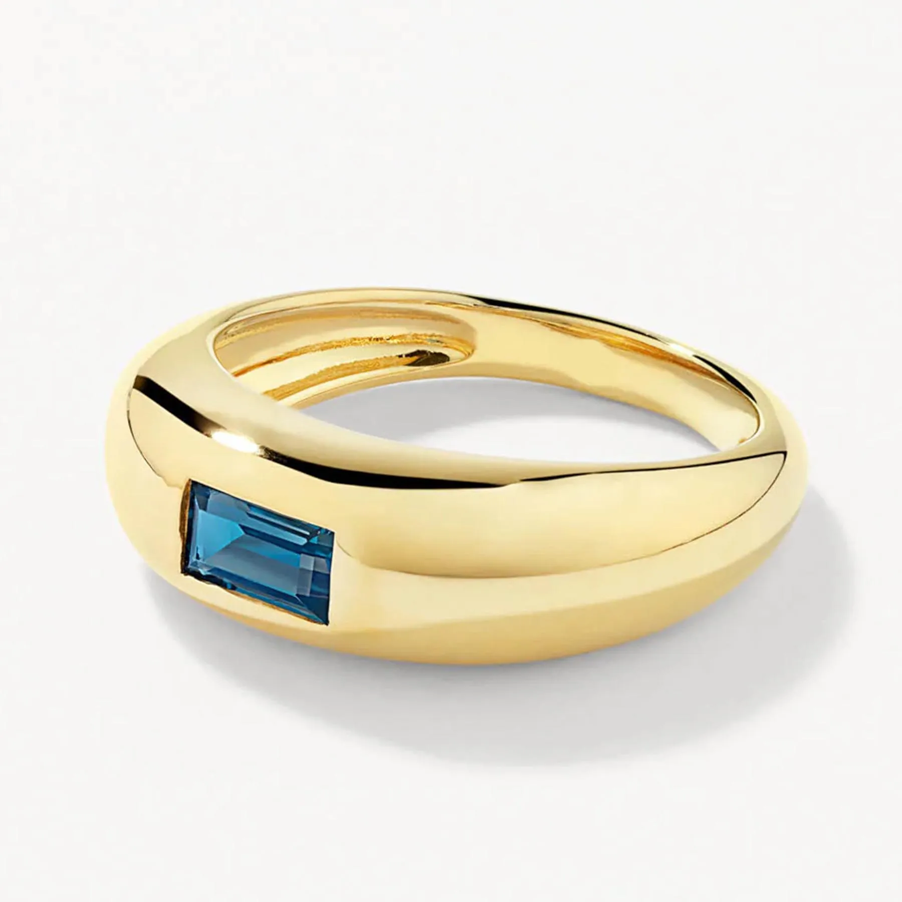 14k Gold Blue Topaz baguette Pinky Rings Designer Fashion Fine Jewelry Rings Silver Rings Women ...