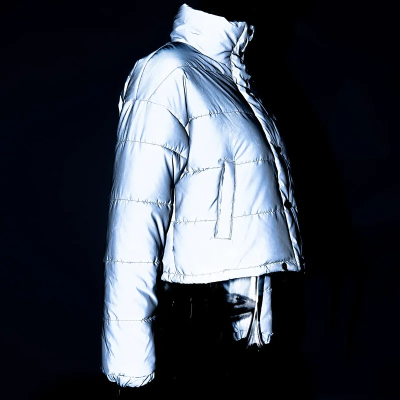 Ladies Shiny Silver Reflective Coating Winter Clothes Women Puffer ...