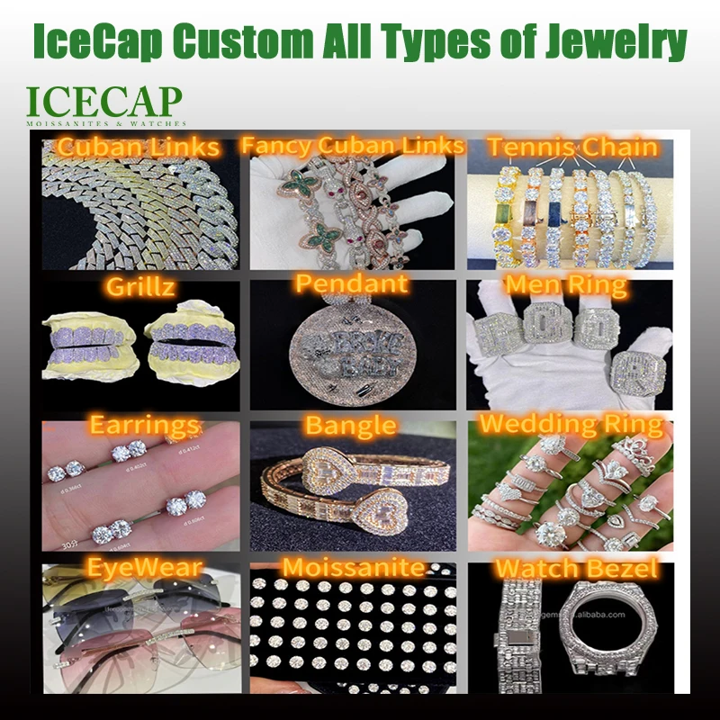 Custom 8 on 8 Teeth Deep Perm Cut VVS Moissanite Hip Hop Grillz Iced ...