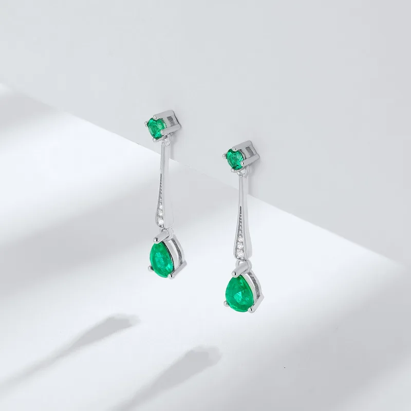 Simple Modern Elegant Water Droplets Green Crystal Drop Earrings Sterling Silver Lab Grown ...