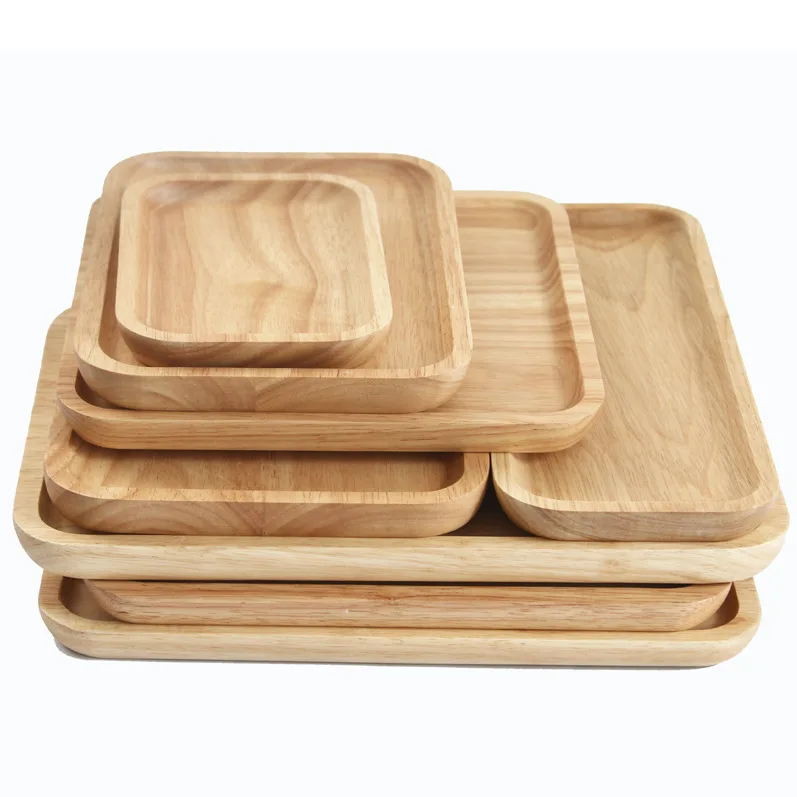Natural Solid Beech Acacia Wood Serving Trays Rectangular Oval Square ...