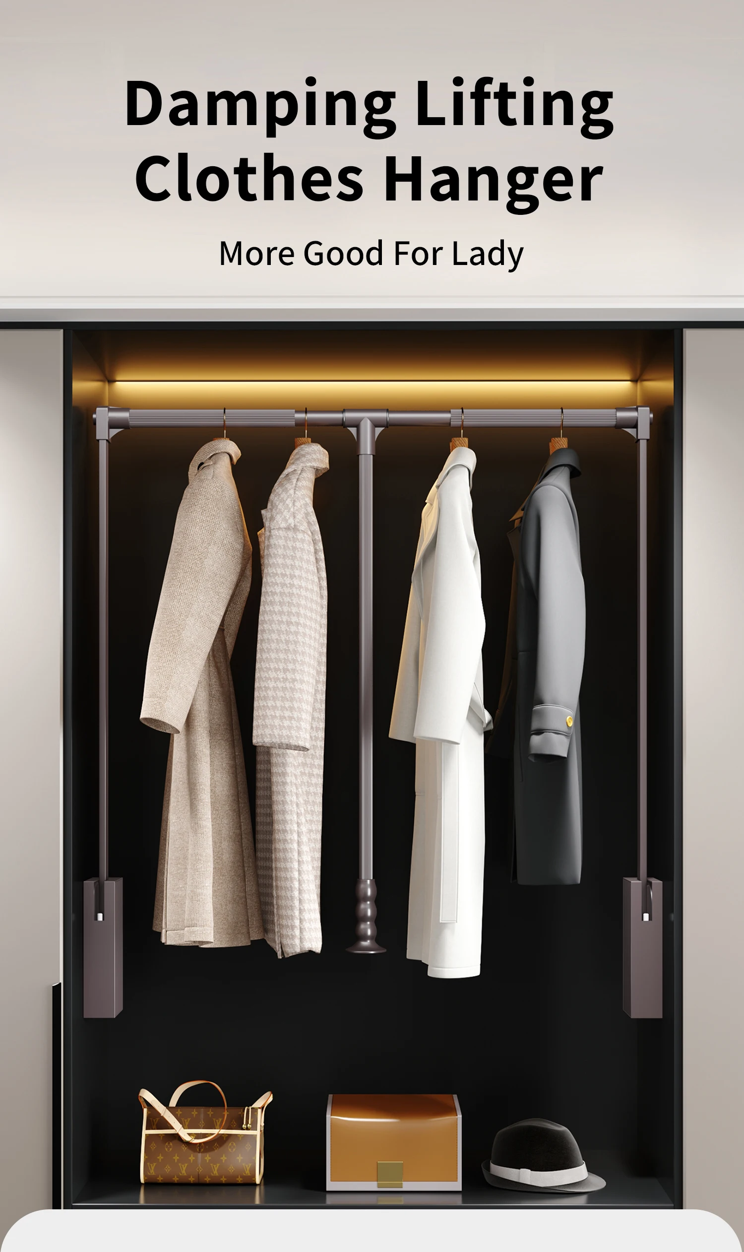 Wardrobe Adjustable Lifter Aluminum Pull Down Hanger Rail Hanging ...