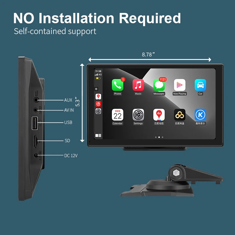 9 Inch Touch Screen Portable Wireless Carplay Android Auto Car Radio ...