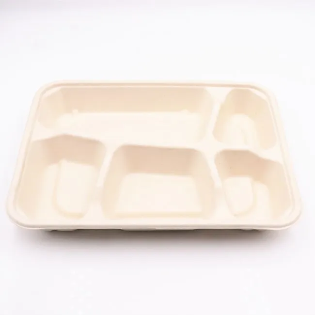 6 Compartment Disposable Plates - Bagasse Sugarcane Trays
