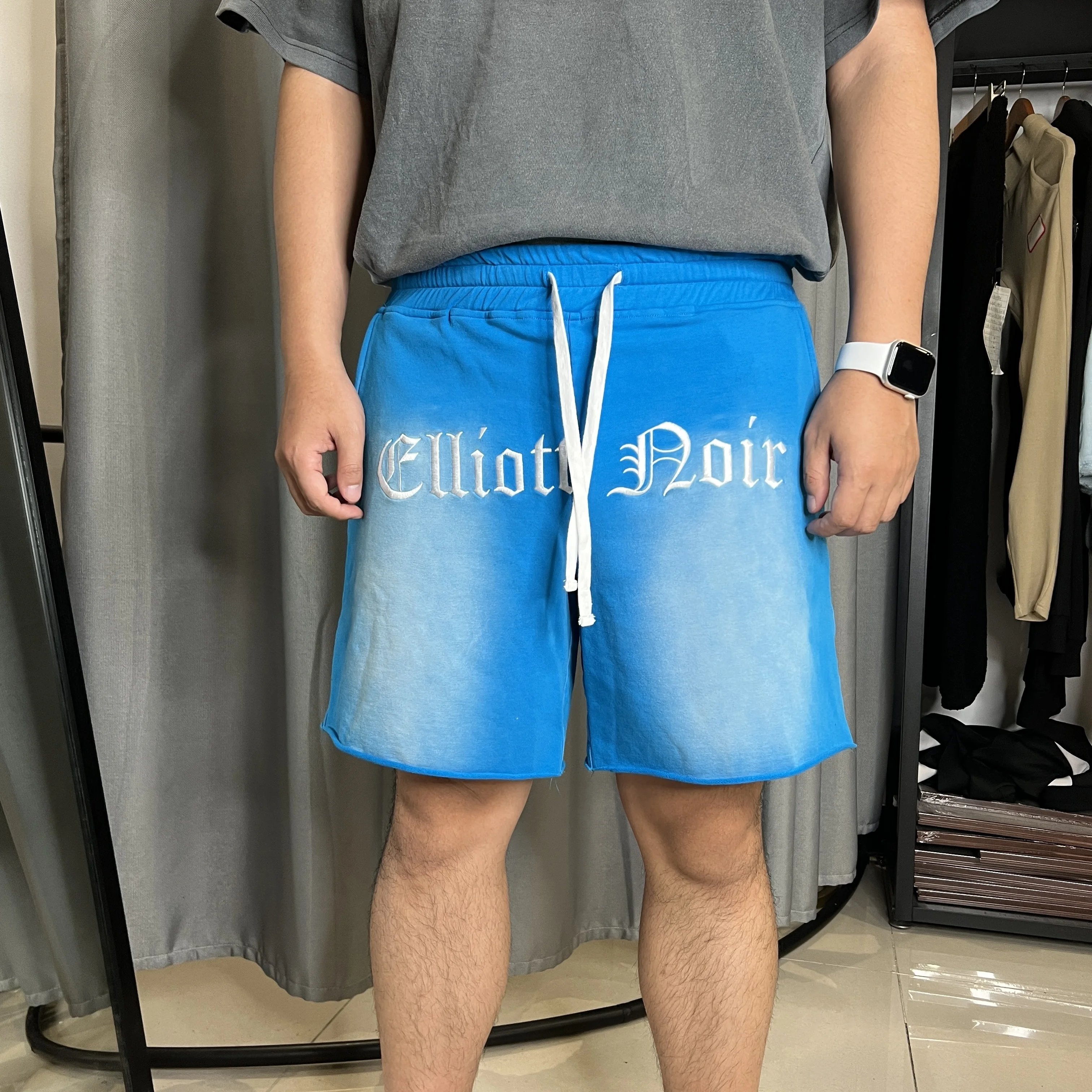 Custom Unisex Bulk Blank Shorts Acid Washed Raw Edge French Terry ...