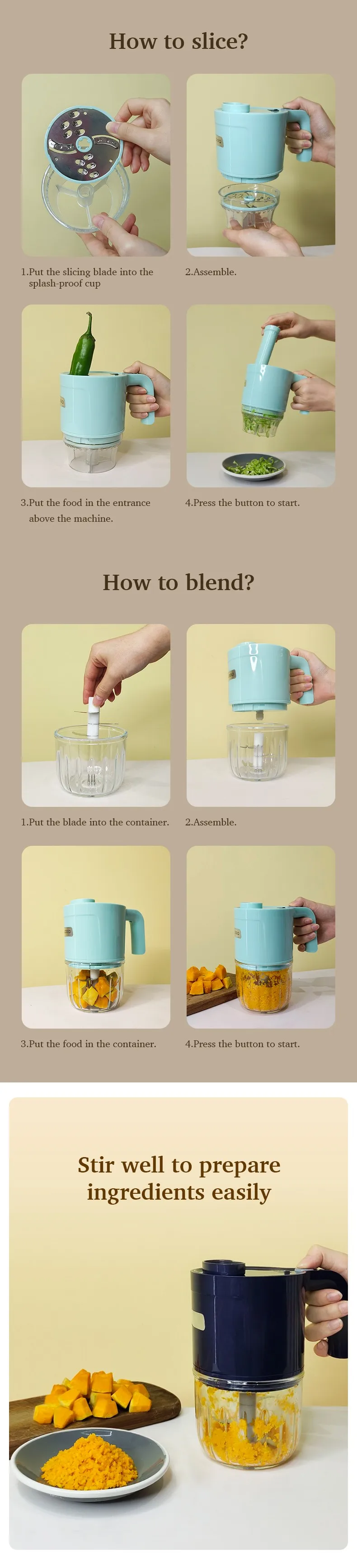 Wholesale High Quality Multifunctional Hand Held Food Processor 5 in 1