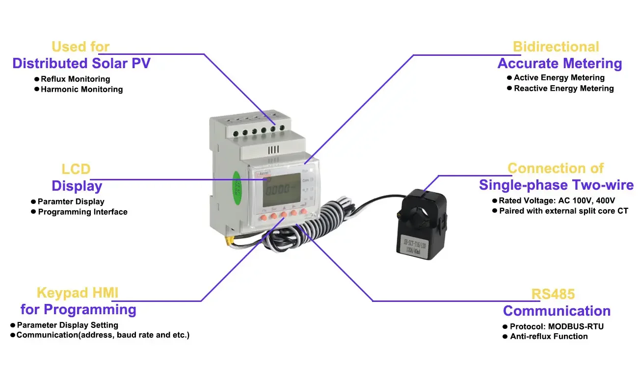 Acr10r Bidirectional Single-phase Solar Pv Energy Meter With External Ct - Buy Acrel Single ...