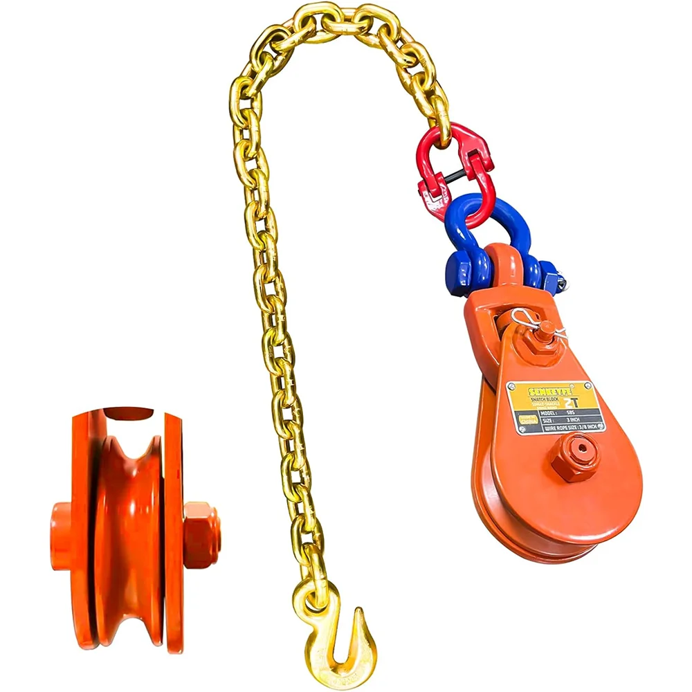 2 Ton Snatch Block With Chain And Swivel Shackle 3" Sheave For 3/8 ...