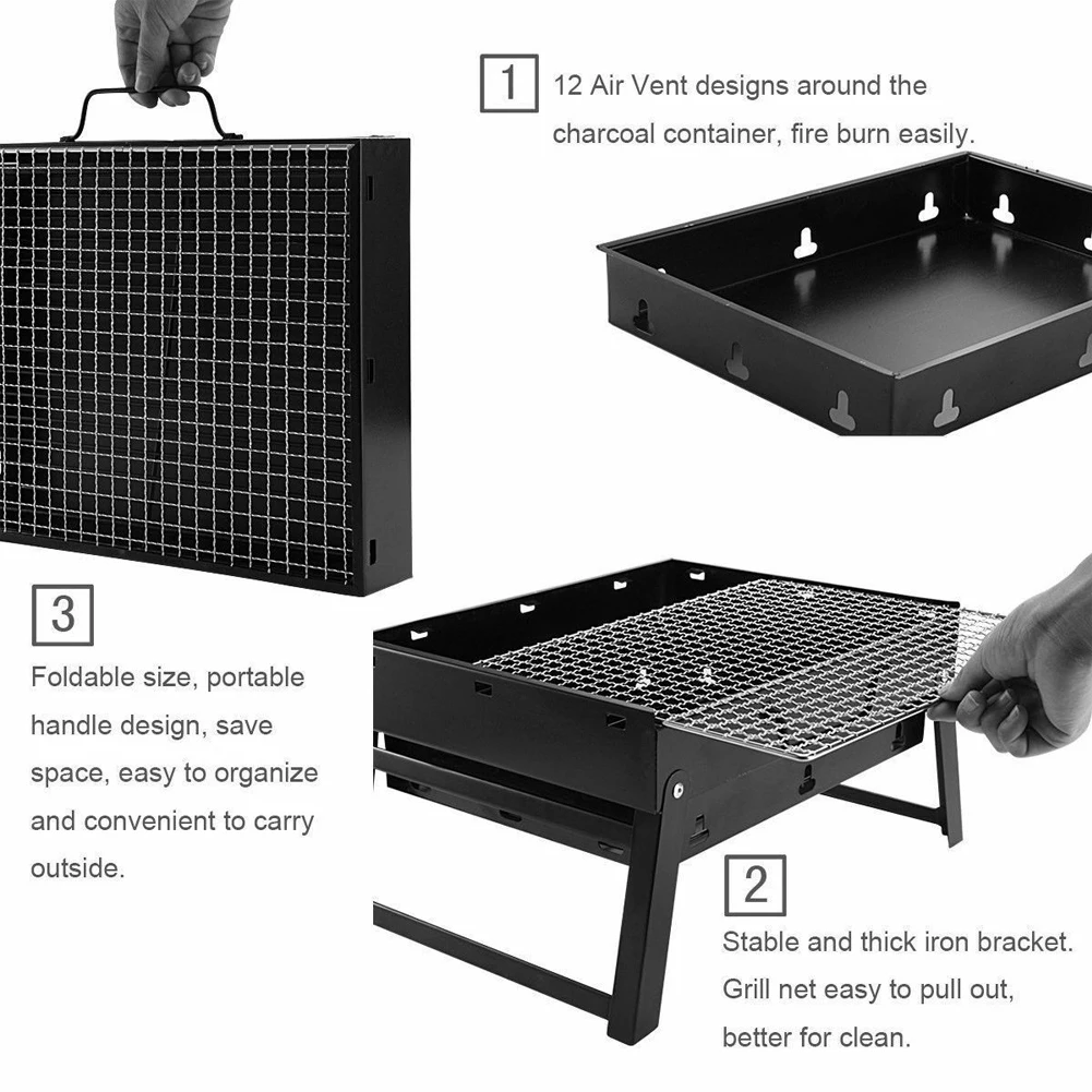 Mini Foldable BBQ Grill - Portable Charcoal Grill & Smoker