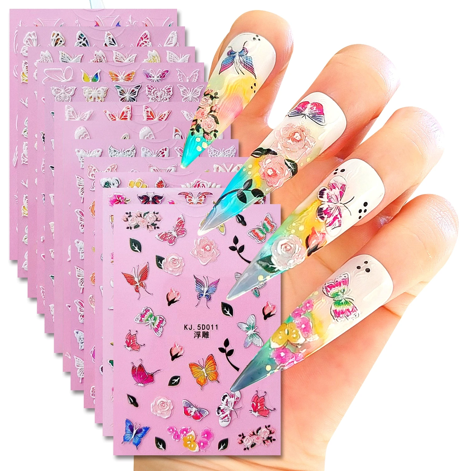 Luxury Brand Logo 5d Embossed Butterfly Nail Art Stickers Green Decals ...