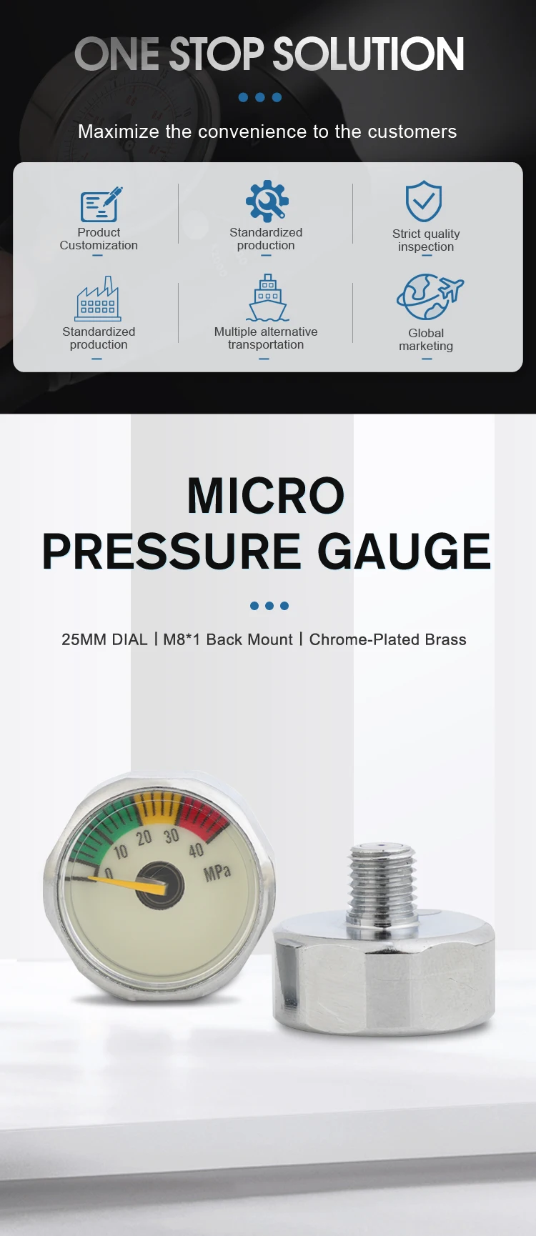 Luminous 25mm Micro Pressure Gauge Pressure Manometer 0-40mpa With ...