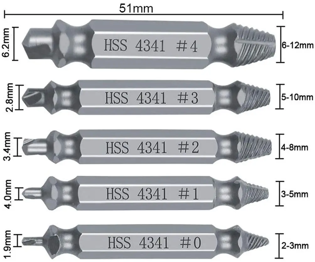 Screw Extractor Kit 5Pcs Damaged Screw Extractor Set - Easy Out ...