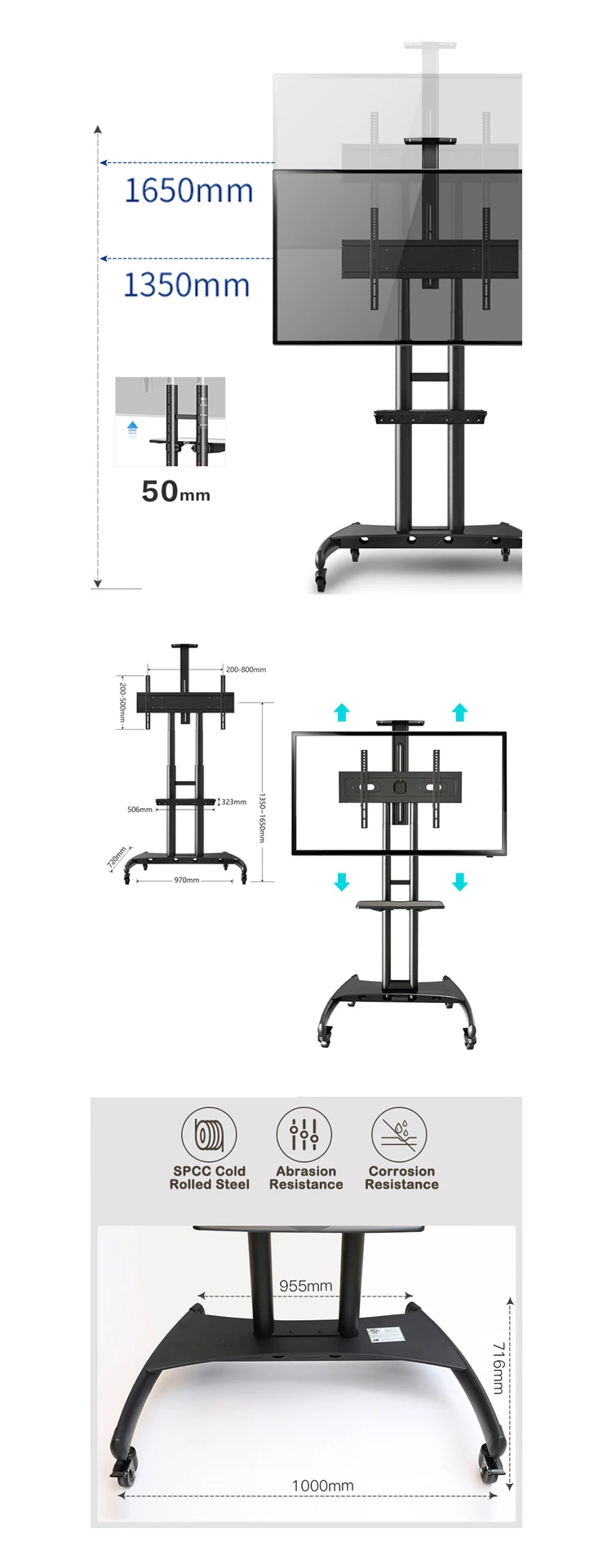 Nb Ava1800-70-1p TV Stand Trolley - 200lbs Capacity for Tvs