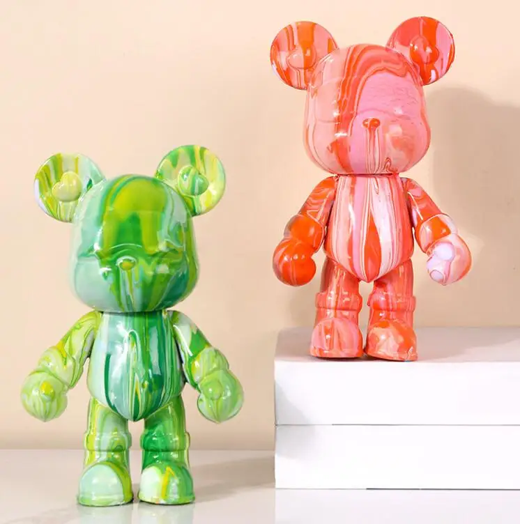Acrylic Pouring Liquid Painting Bear Sculpture Creative Gift