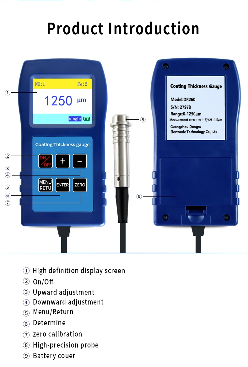 Dr260 Eddy Current Coating Thickness Gauge - Buy Coating Thickness ...