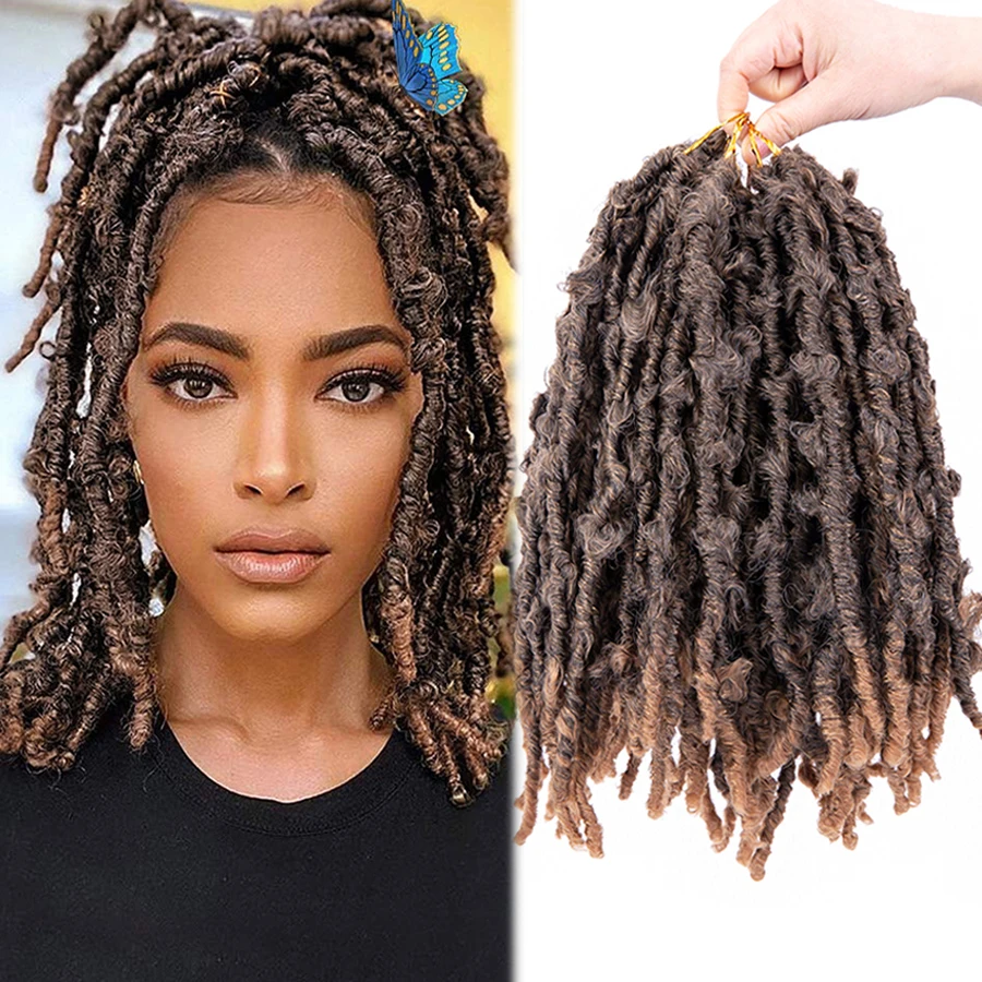 AliLeader 12 14 18 24 36 Inch Pre Looped Crochet Braids Synthetic Bob Distressed Faux Locs Butterfly Locs Crochet Hair for Women