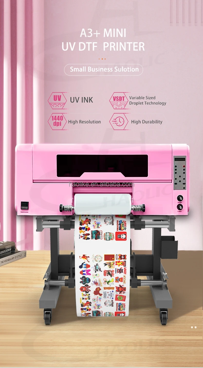 Haolic A3 Pink UV DTF Printer with Laminator - Dual XP600 Heads, Roll ...